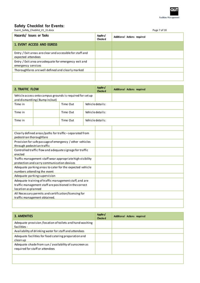 Event safety checklist | DOCX
