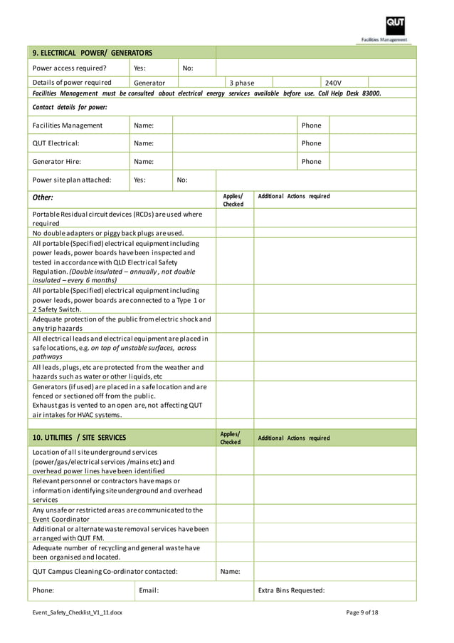 Event safety checklist | DOCX