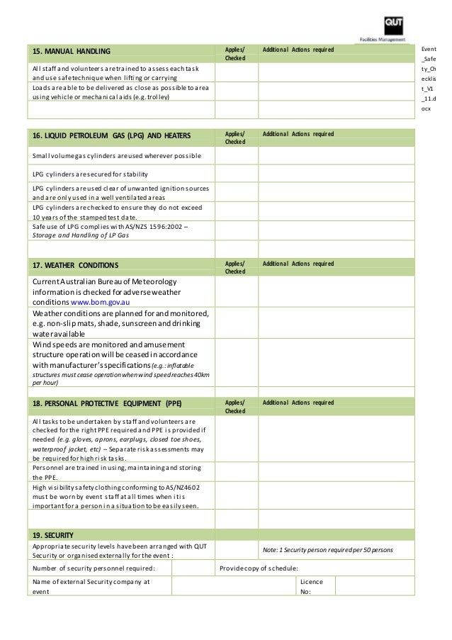 Event safety checklist