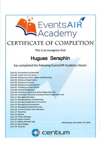 Events air certificate | PDF