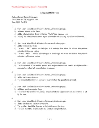 Assignment for Events | PDF