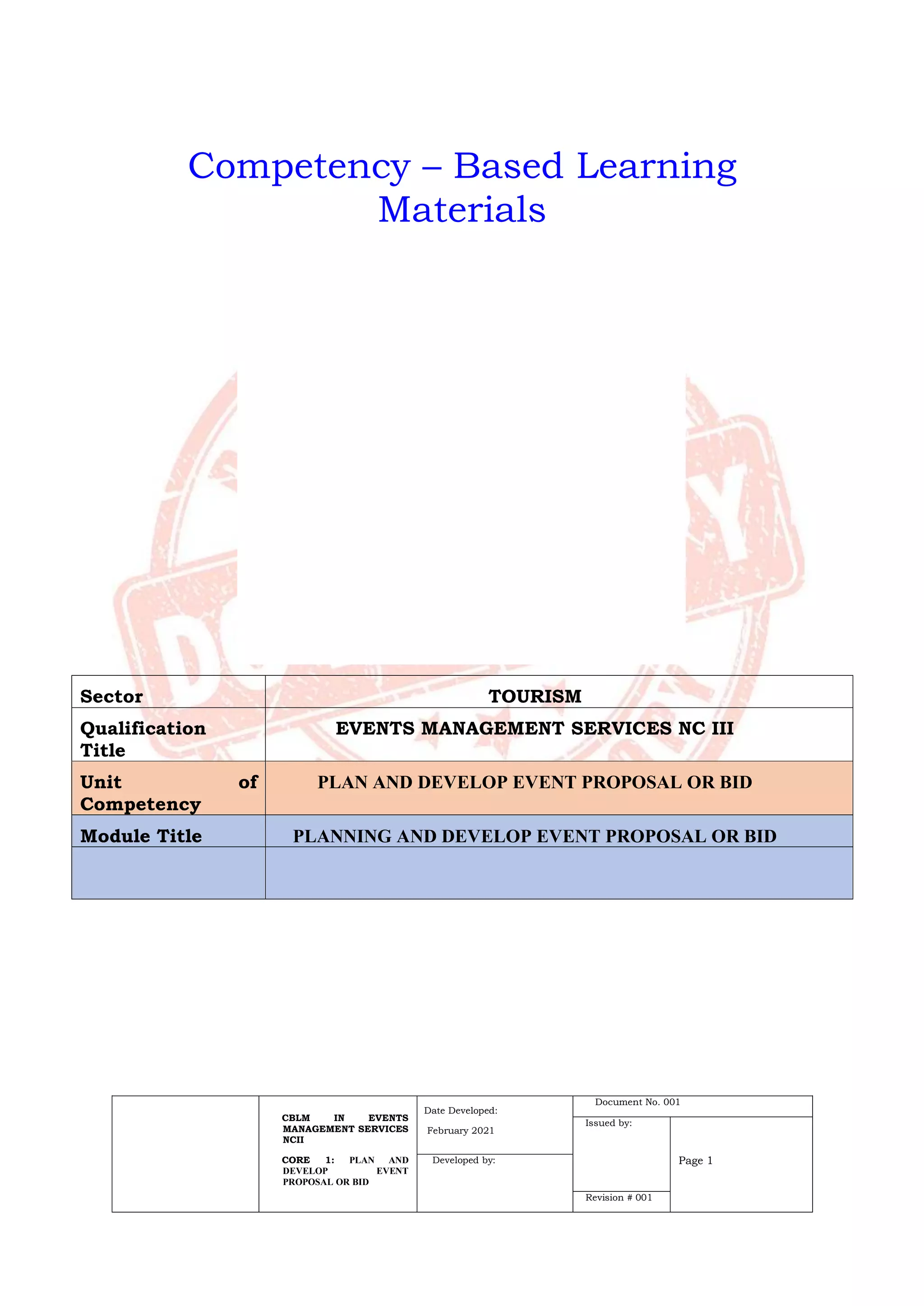 EVENTS MANAGEMENT SERVICES NC III - CBLM | PDF