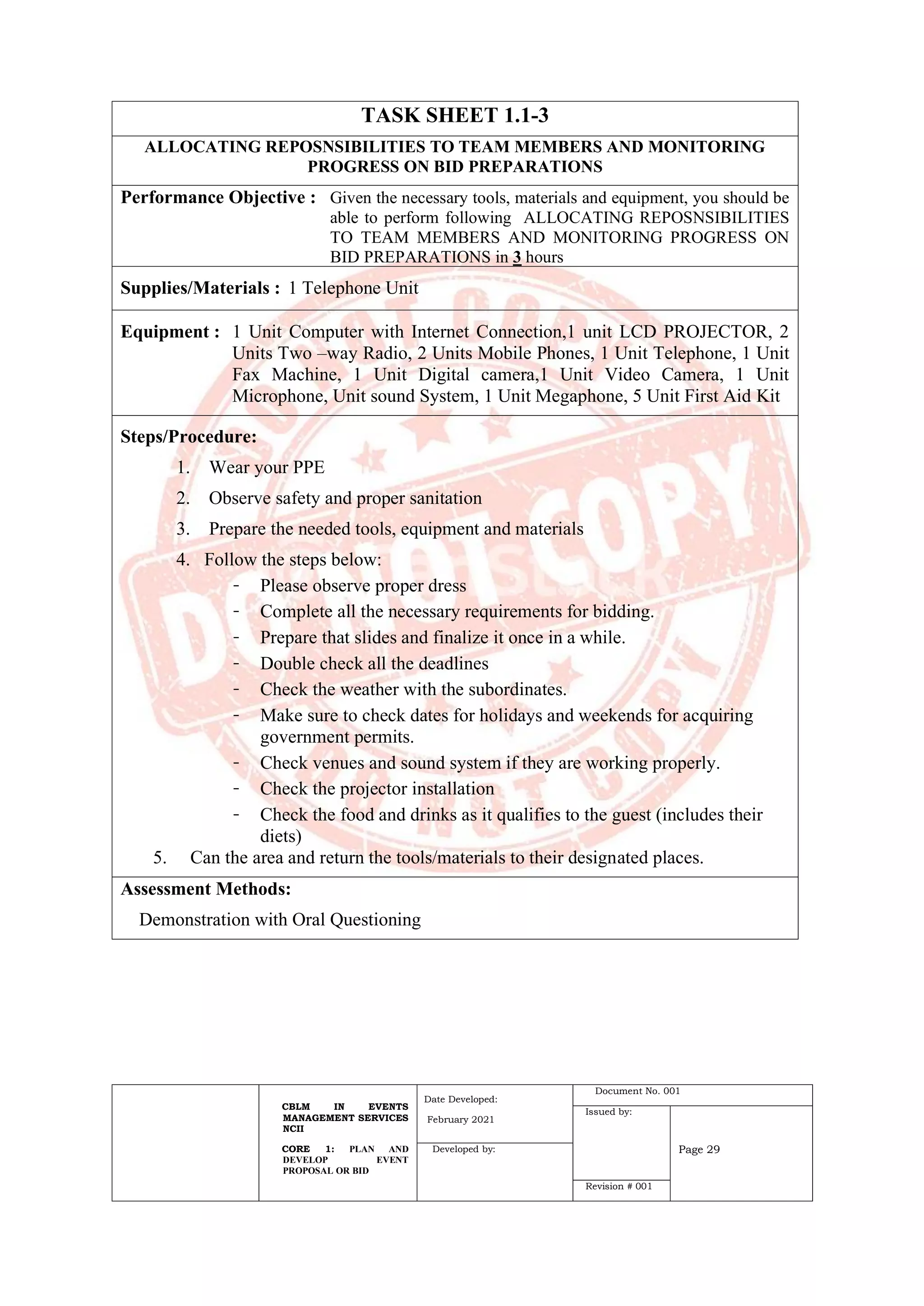 EVENTS MANAGEMENT SERVICES NC III - CBLM | PDF