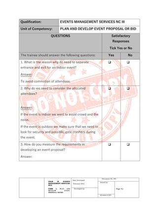 EVENTS MANAGEMENT SERVICES NC III - CBLM | PDF