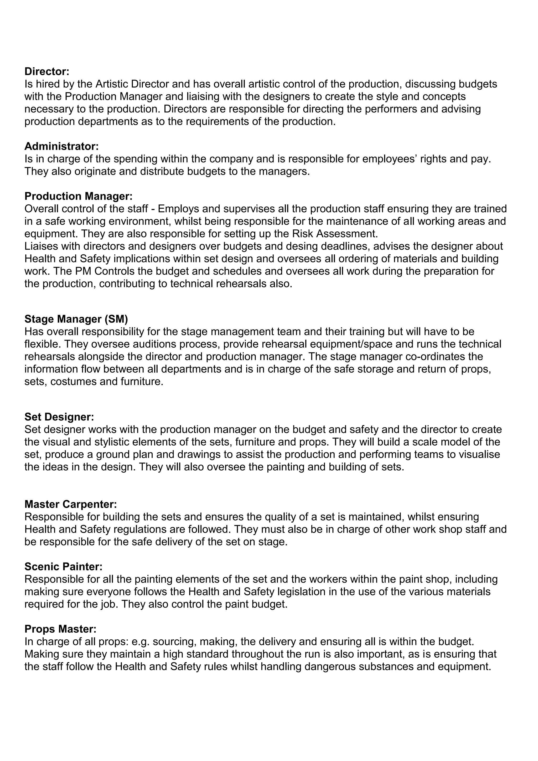 Events management team job roles | DOCX