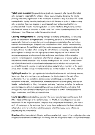 Events management team job roles | DOCX