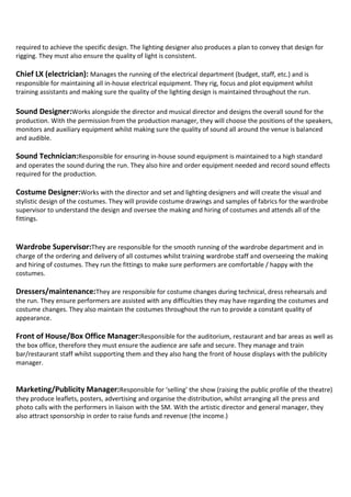 Events management team job roles | DOCX