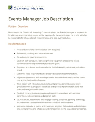 Floor Event Manager Job Description