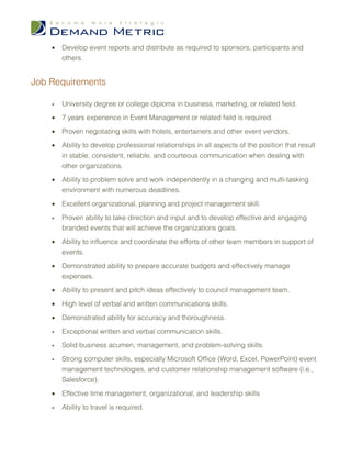 Floor Event Manager Job Description