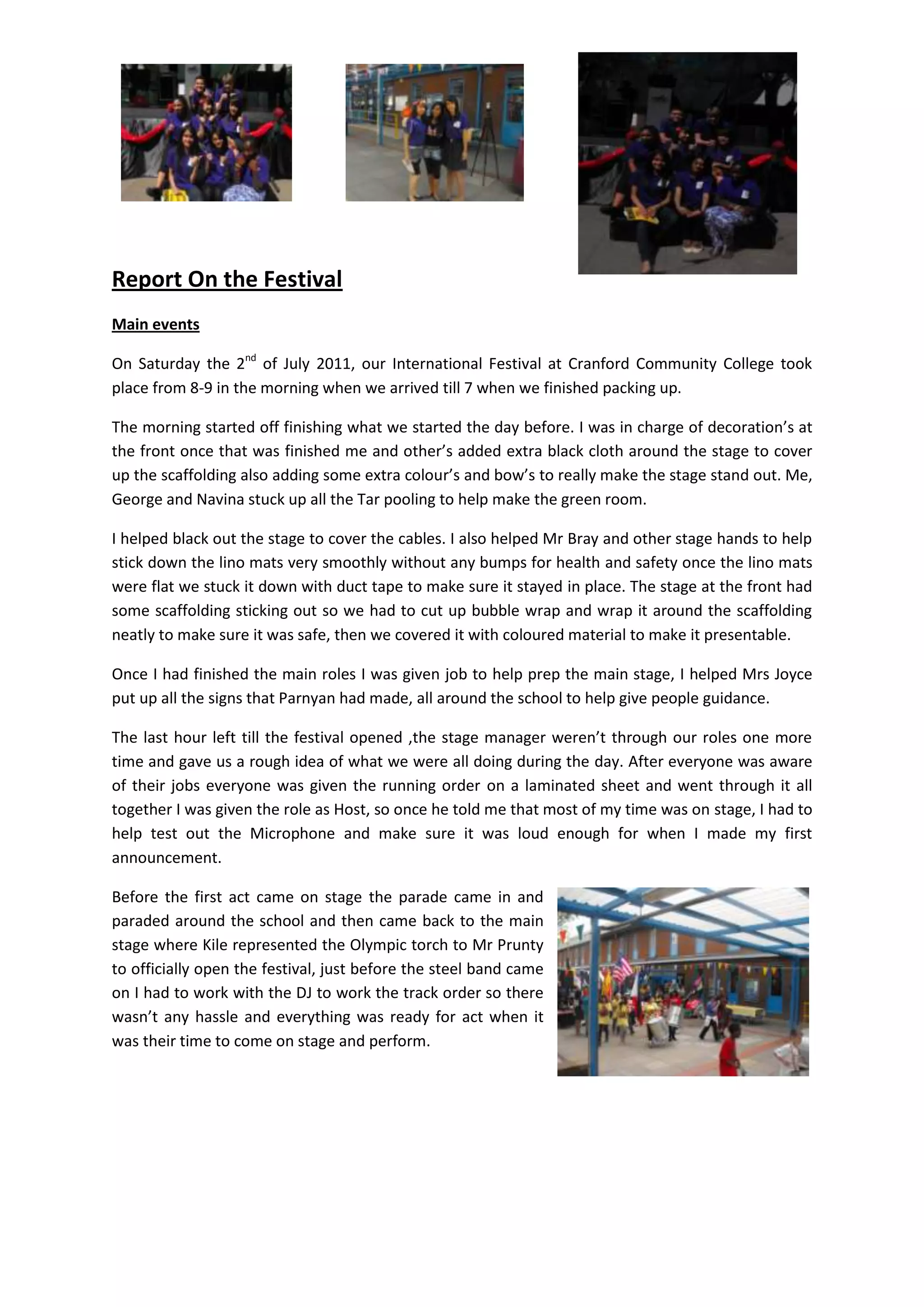 Report on the International Festival | DOCX