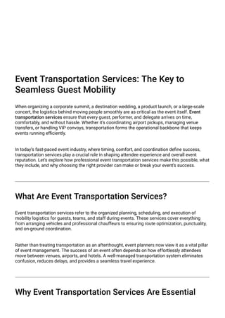 Event Transportation Services in india which leading the cab facility | PDF