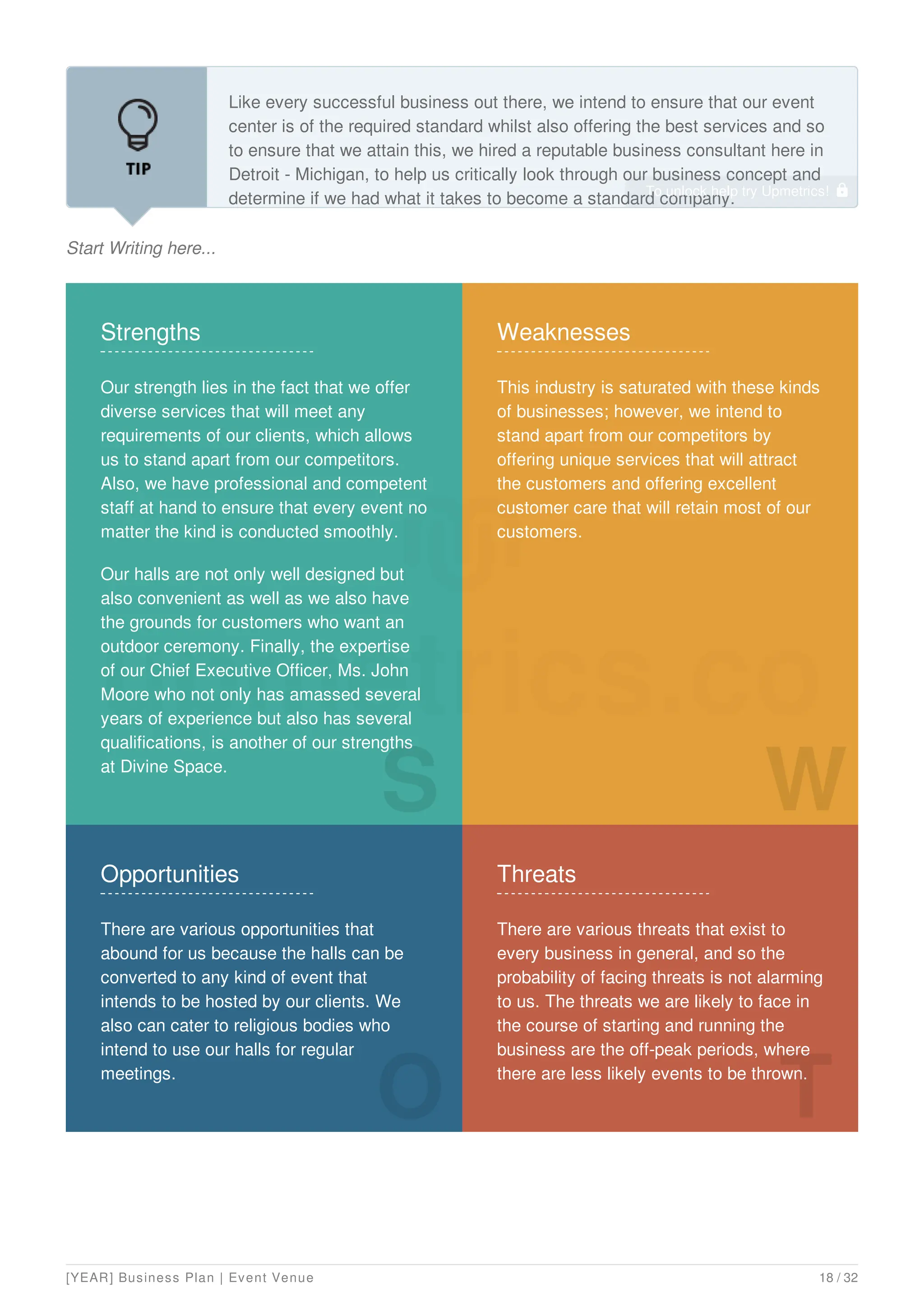 Event Venue Business Plan Example | Upmetrics | PDF