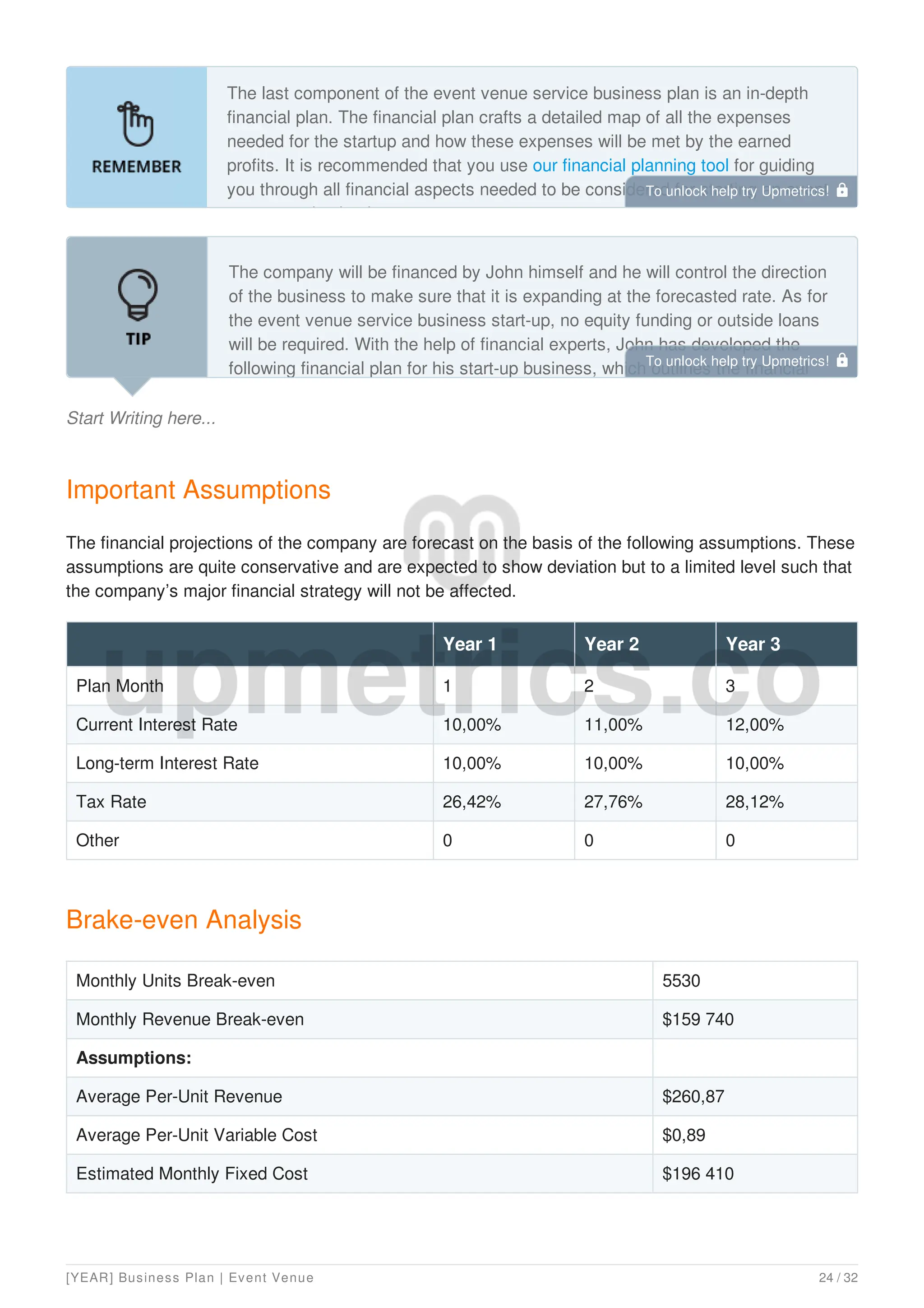 Event Venue Business Plan Example | Upmetrics | PDF