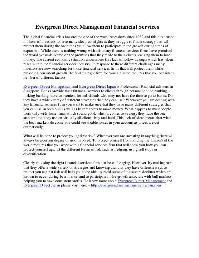 Evergreen direct management financial services