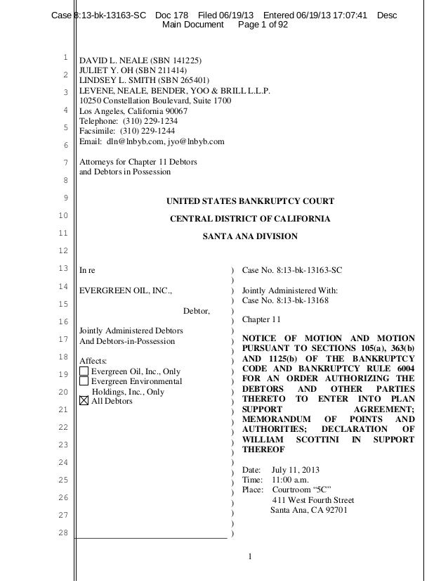 Evergreen oil plan support agreement