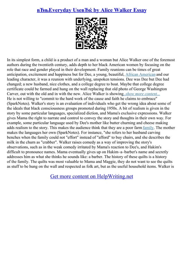 Everyday Use By Alice Walker Essay | PDF