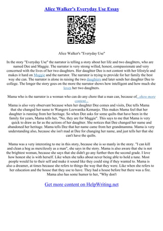 Everyday Use By Alice Walker Essay | PDF