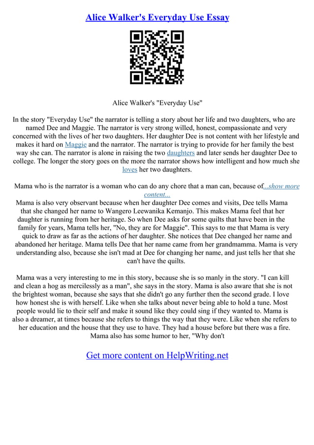 Everyday Use By Alice Walker Essay | PDF
