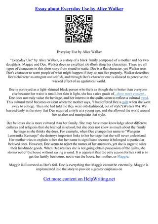 Everyday Use By Alice Walker Essay | PDF