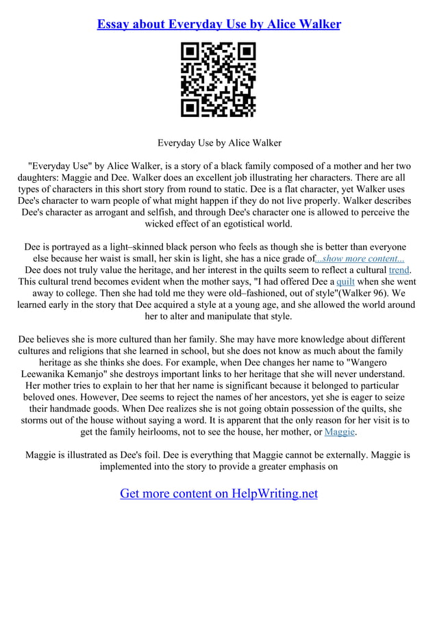 Everyday Use By Alice Walker Essay | PDF