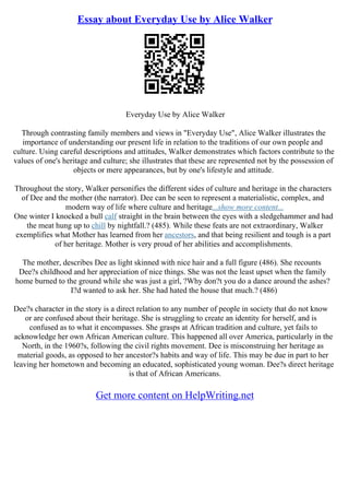 Everyday Use By Alice Walker Essay | PDF