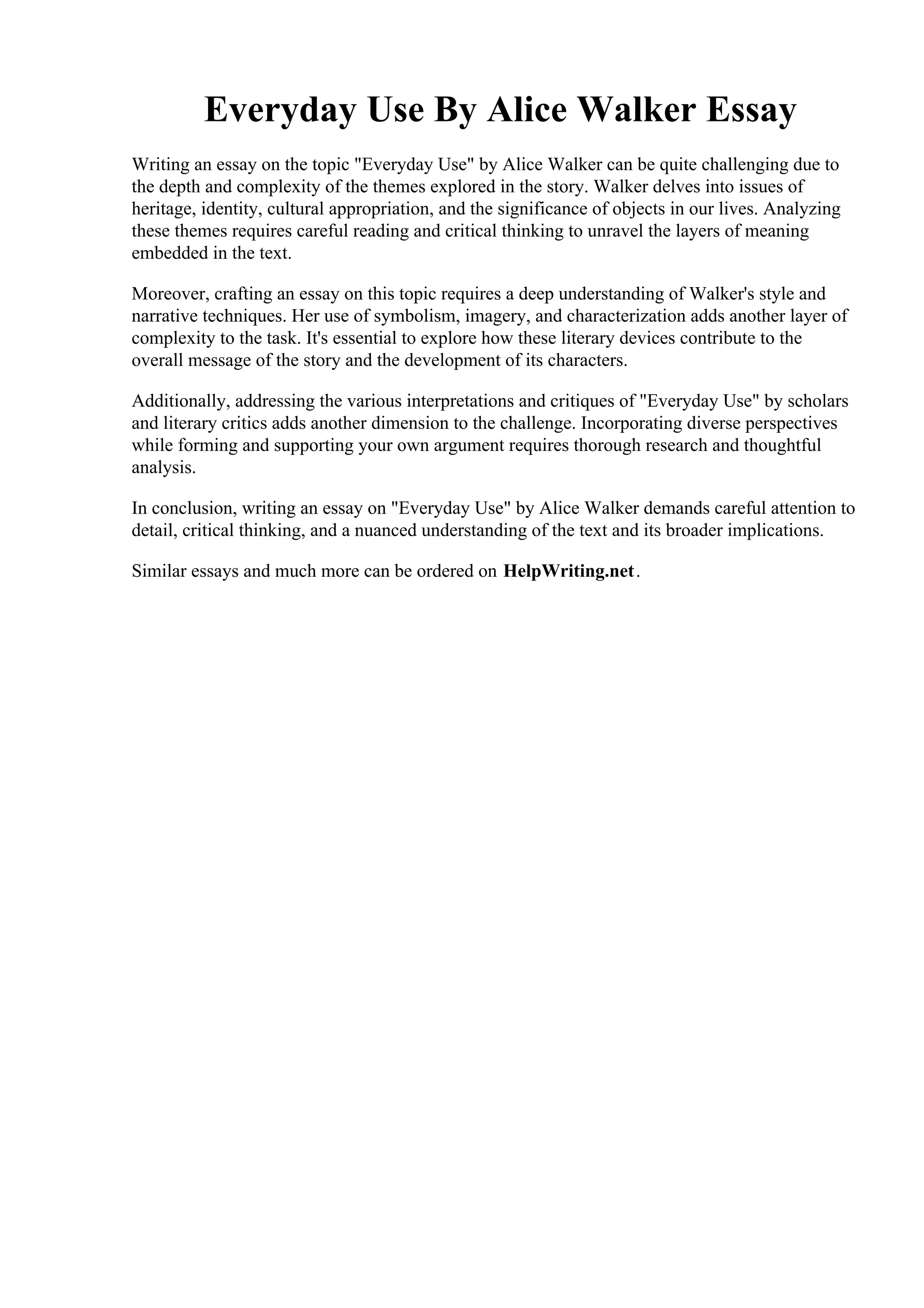 Everyday Use By Alice Walker Essay | PDF | Physics | Science