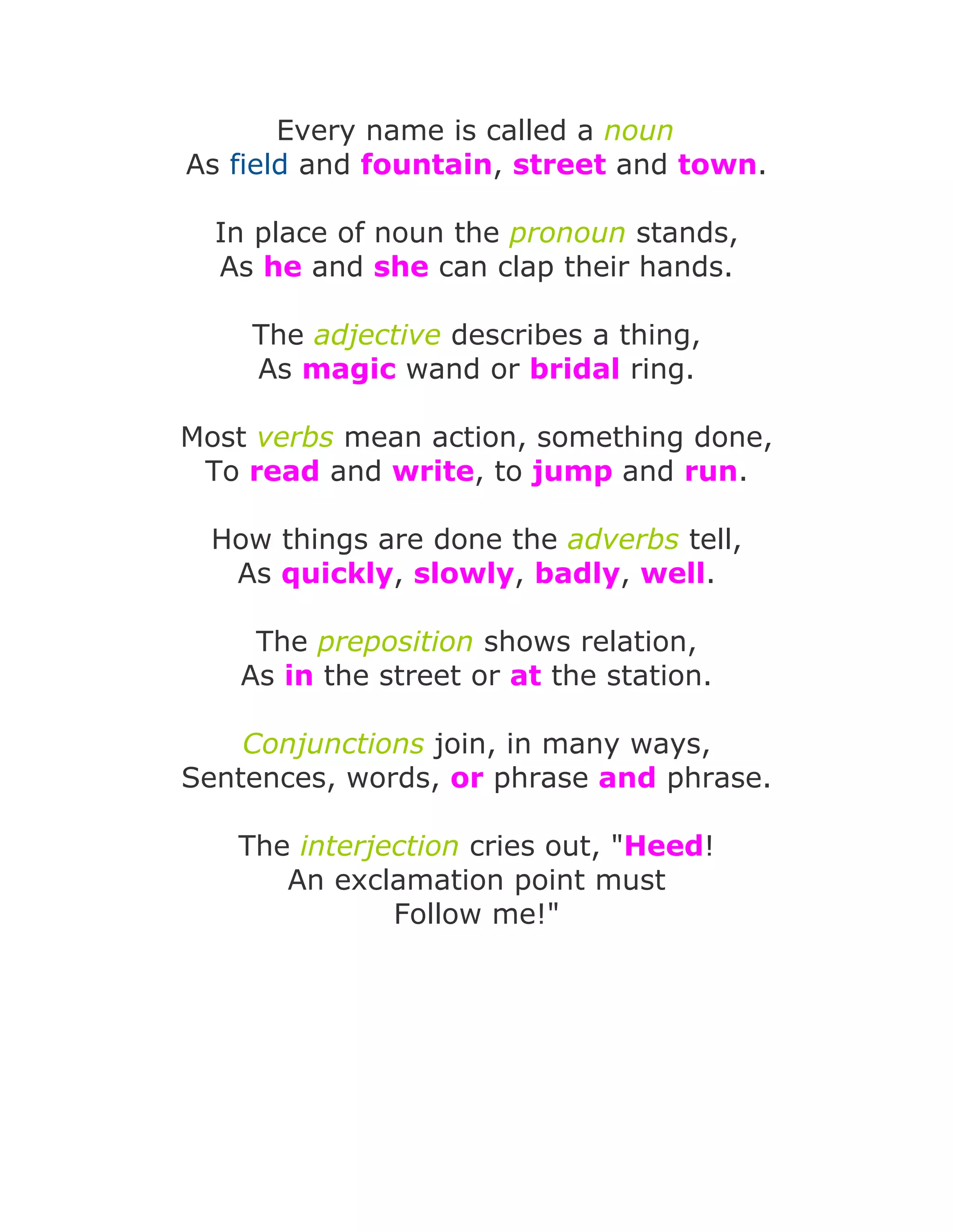Parts of Speech Poem | DOC