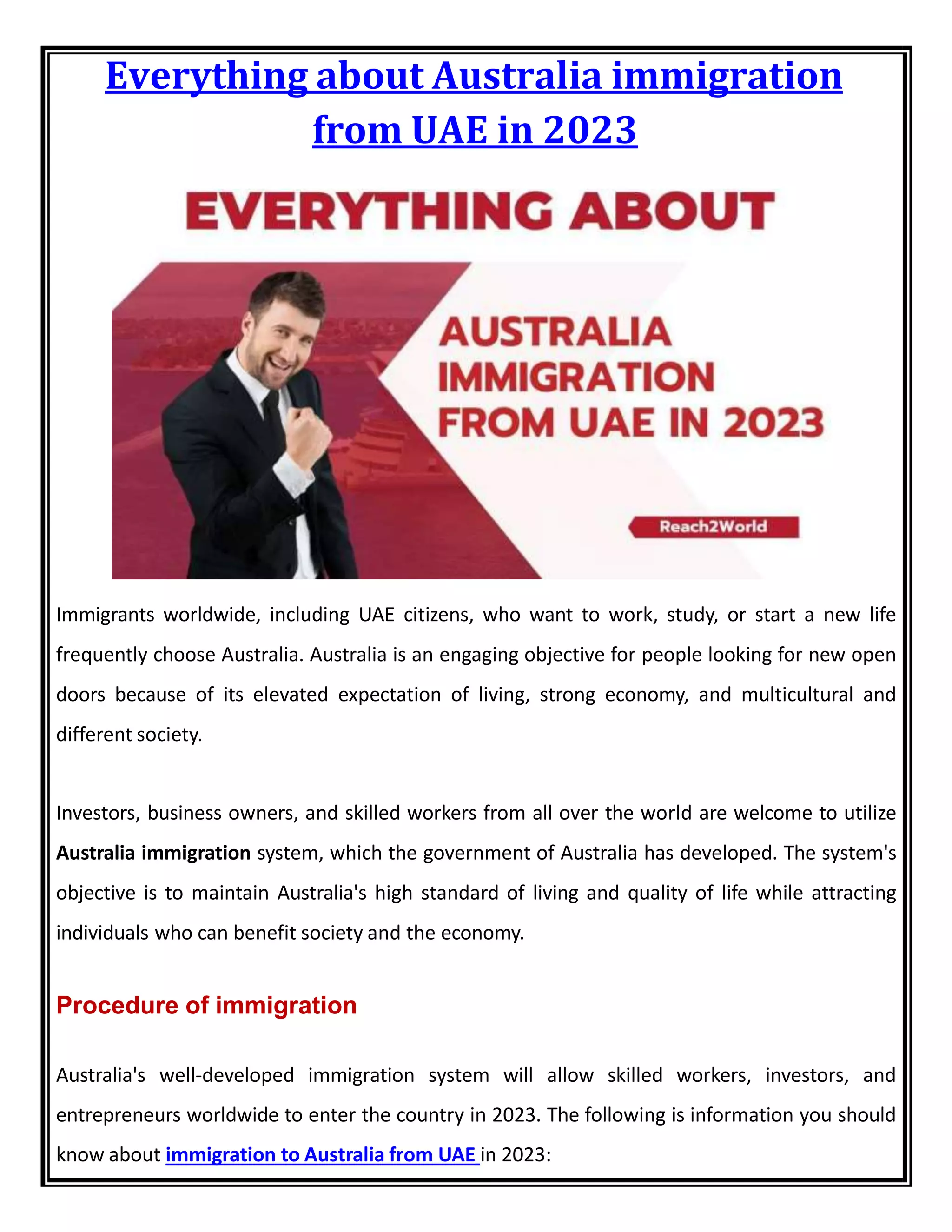 Everything about Australia Immigration from UAE in 2023 | PPTX