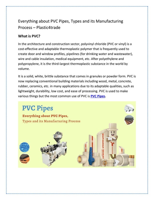 Everything about PVC Pipes, Types and its Manufacturing Process ...