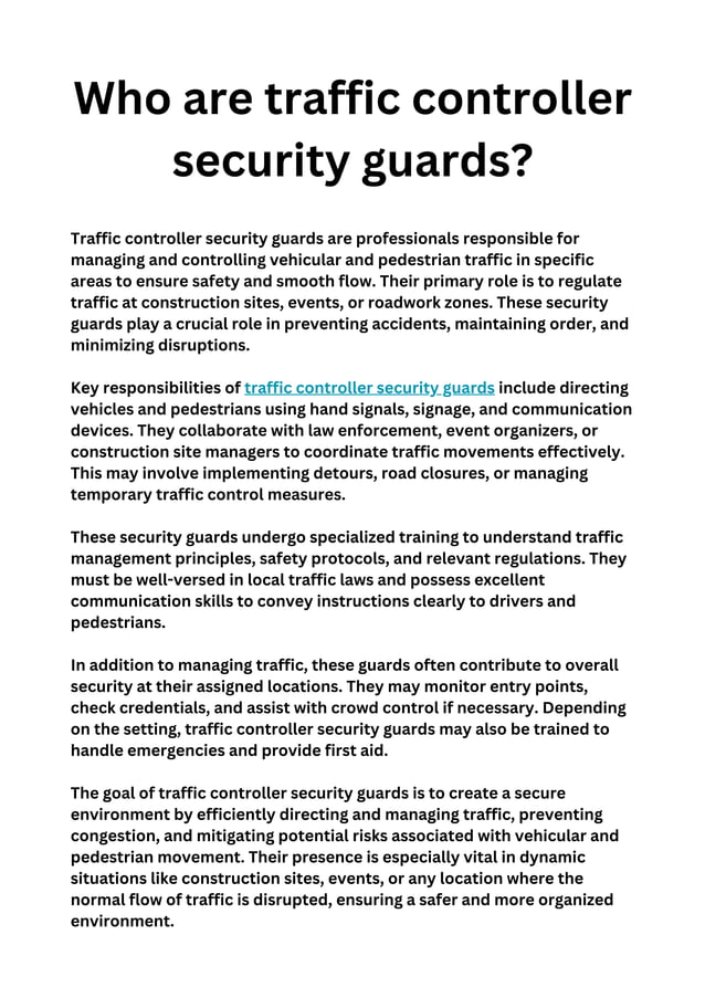 Everything about Traffic Controller Security Guards.pdf | First Aid ...