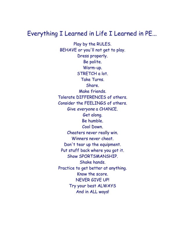 Everything i learned in life i learned in pe | PDF