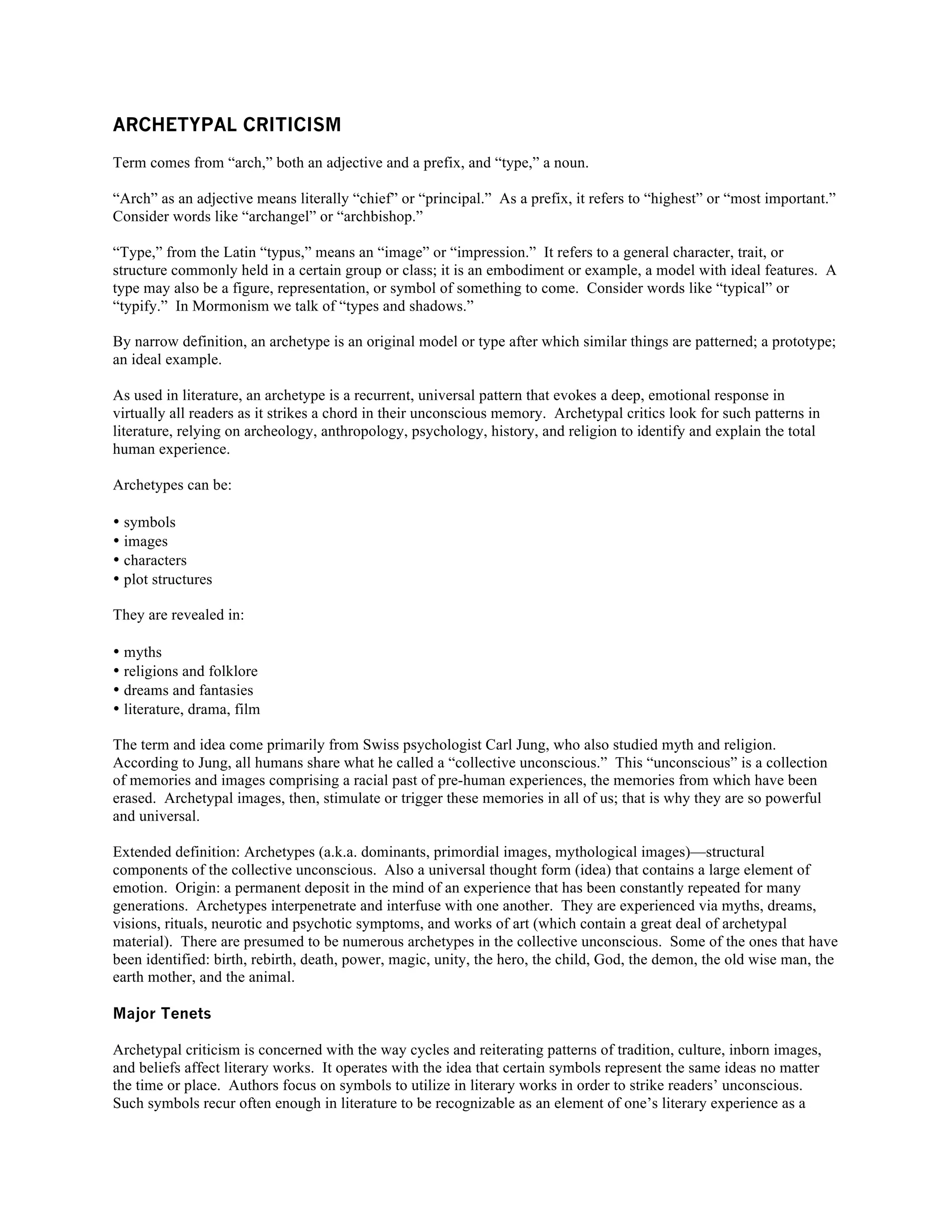 Archetypal Criticism-LET Review | PDF