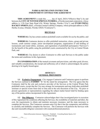 Everything Racket Sports LLC Instructor Agreement 2-27-24 | PDF