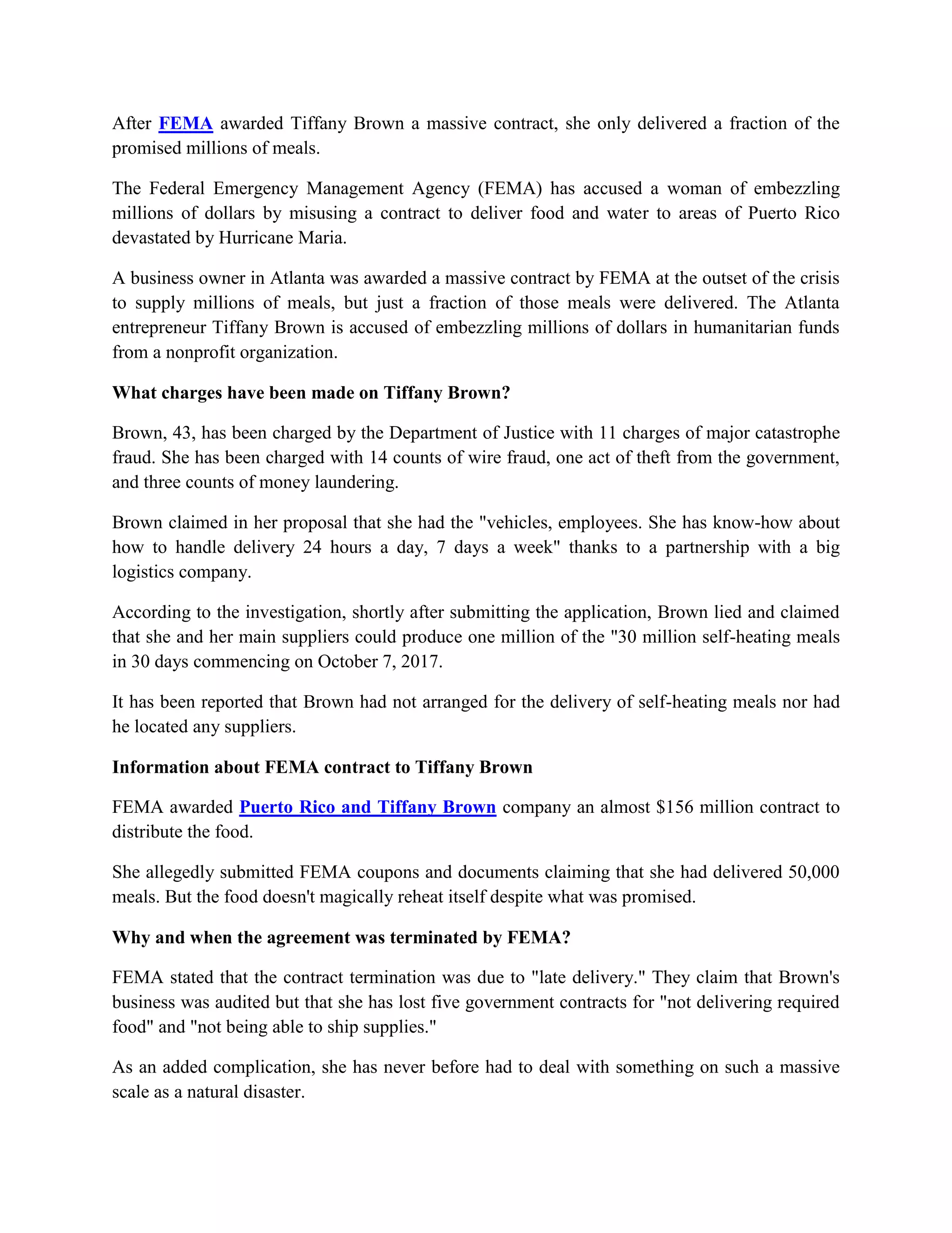 Everything you need to know about FEMA & Tiffany Brown Charity Case ...