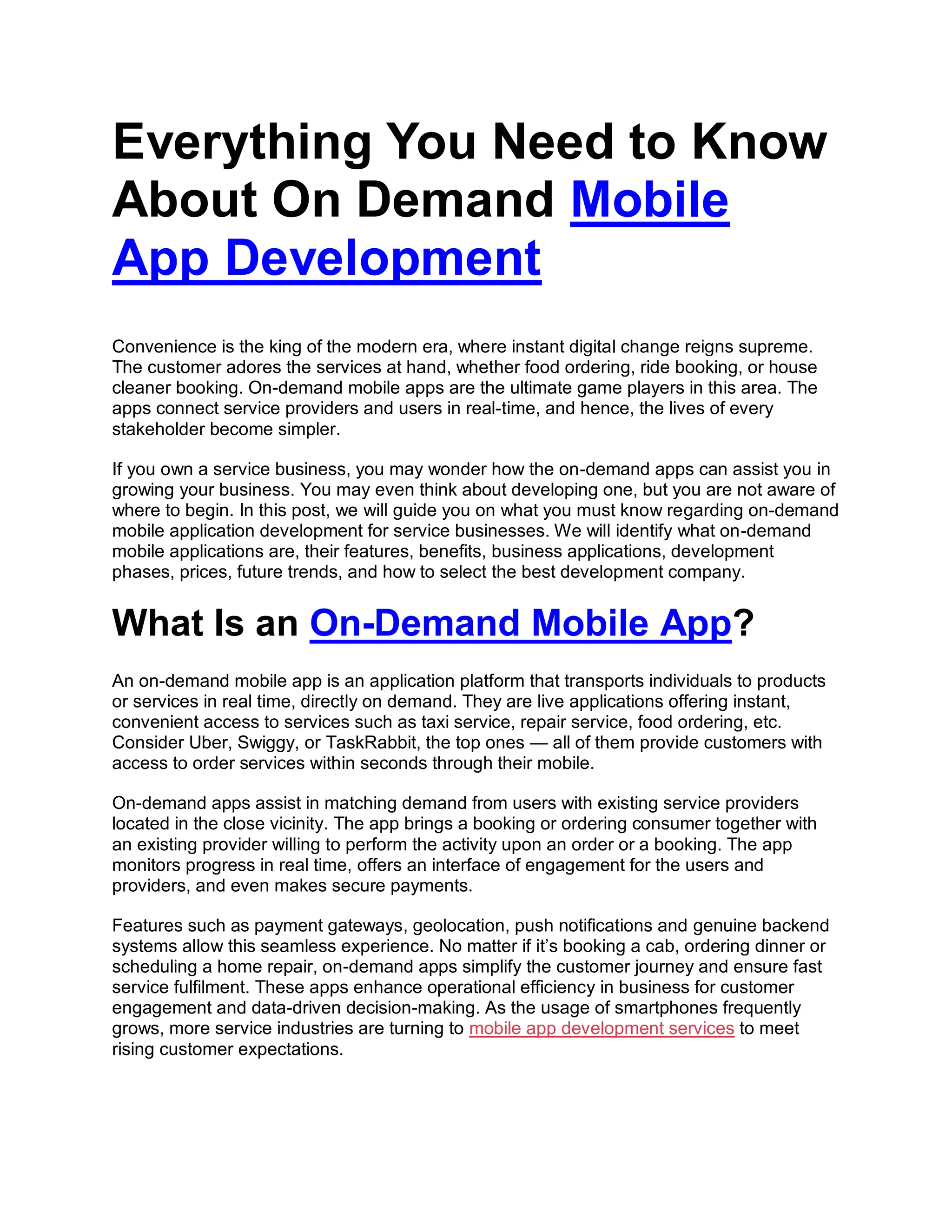 Everything You Need to Know About On Demand Mobile App Development | PDF