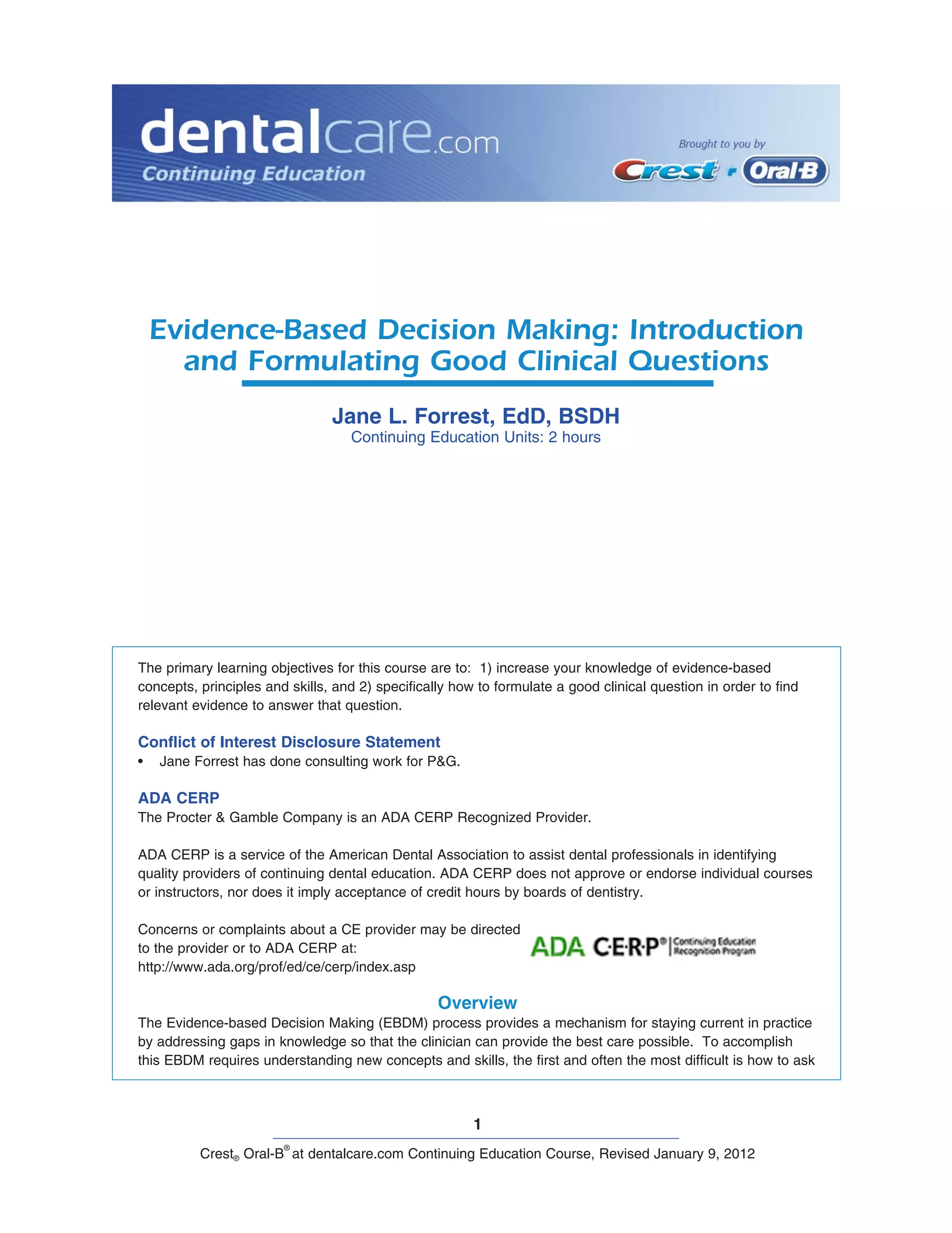 Evidence based dentistry | PDF