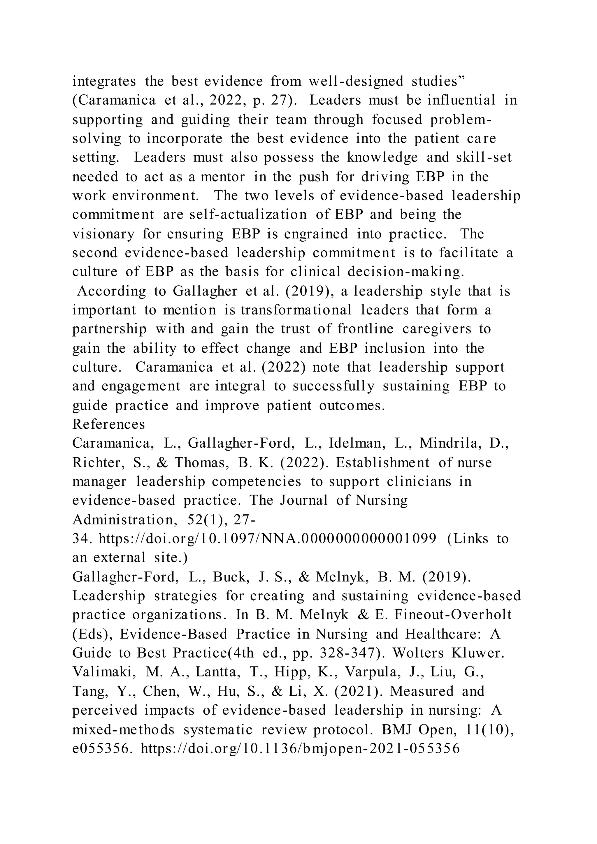 EVIDENCE-BASED PRACTICE (EBP) MODELS AND ORGANIZATIONSNS | DOCX