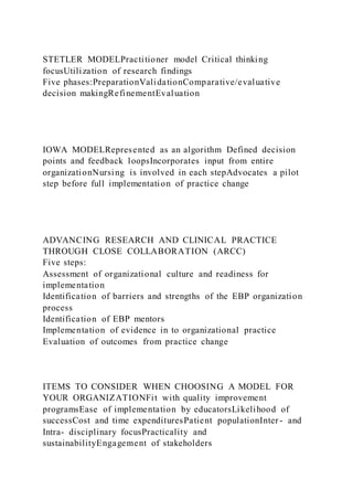 EVIDENCE-BASED PRACTICE (EBP) MODELS AND ORGANIZATIONSNS | DOCX