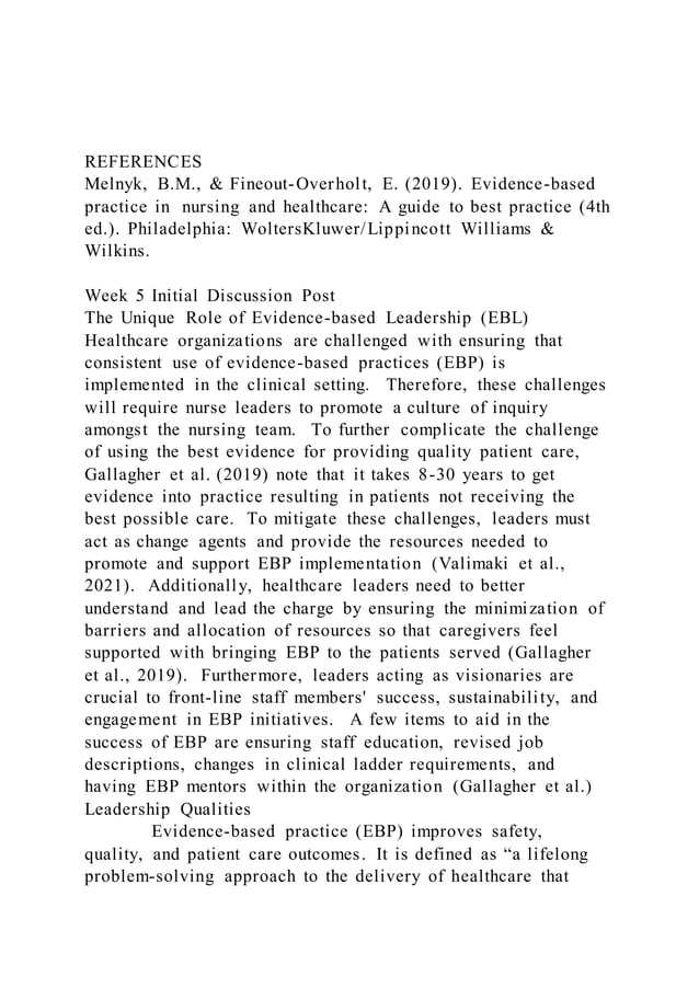 EVIDENCE-BASED PRACTICE (EBP) MODELS AND ORGANIZATIONSNS | DOCX