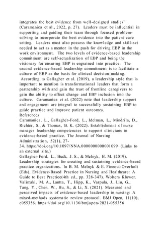 EVIDENCE-BASED PRACTICE (EBP) MODELS AND ORGANIZATIONSNS | DOCX