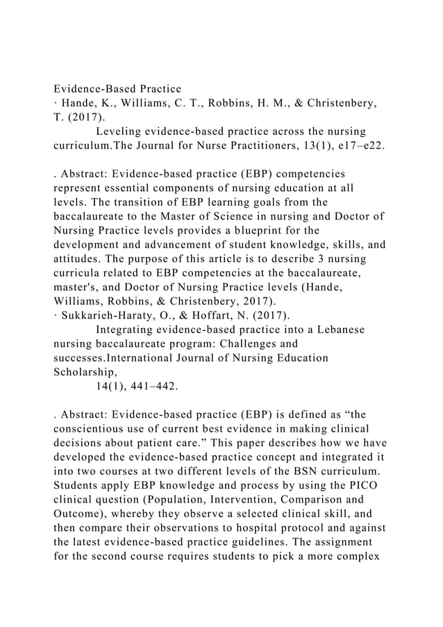 Evidence-Based Practice· Hande, K., Williams, C. T., Robbins, H..docx