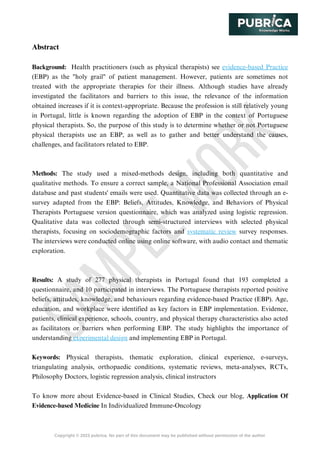 Assessing Evidence-Based Practice in Physical Therapy: A Multifaceted Mixed-Methods Approach | PDF