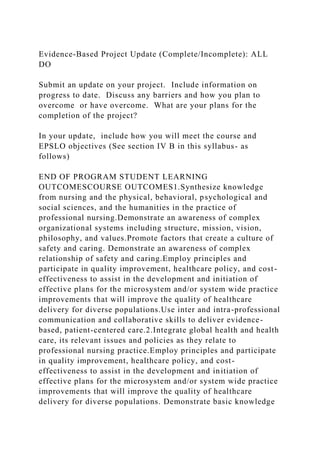 Evidence-Based Project Update (CompleteIncomplete) ALL DOSubmi.docx