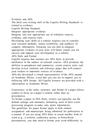 Evidence and APAThe third core writing skill of the Capella Writ | DOCX