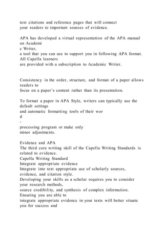 Evidence and APAThe third core writing skill of the Capella Writ | DOCX