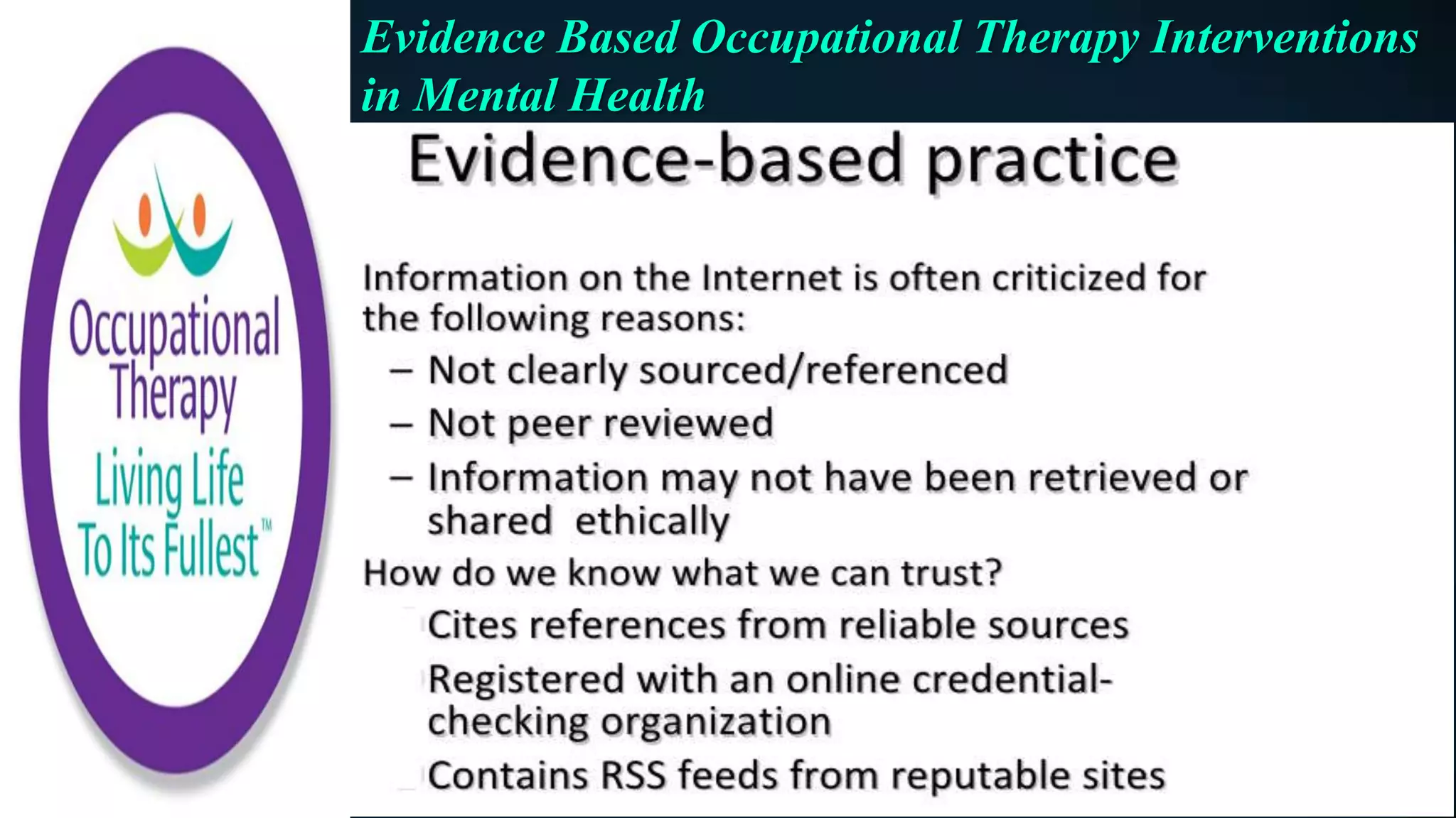 Evidence-based occupational therapy interventions in mental health | PPTX