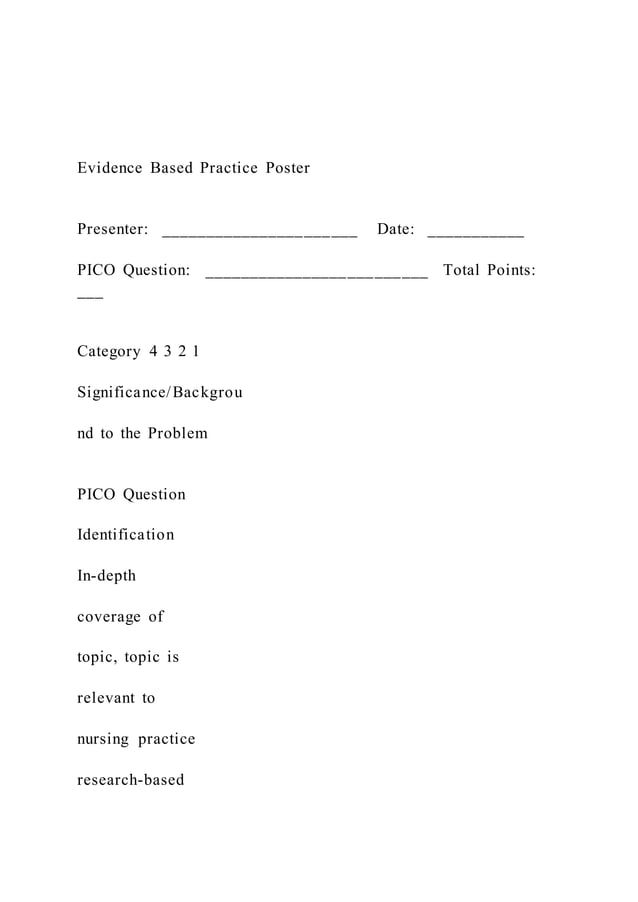 Evidence Based Practice Poster Presenter _____________ | PDF