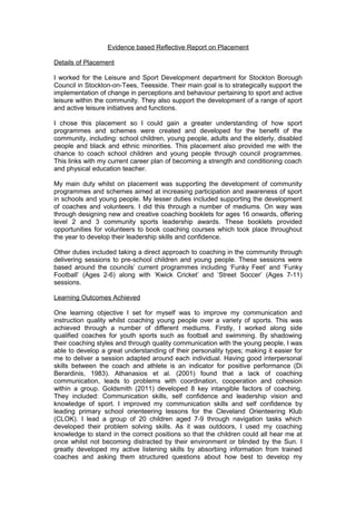 Evidence based reflective report on placement | DOC