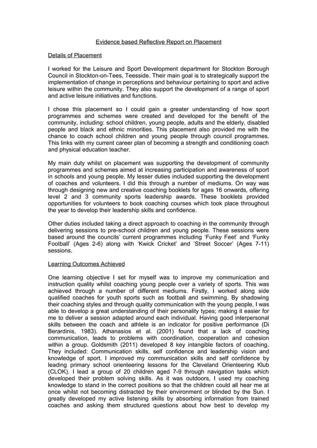 Evidence based reflective report on placement | DOC