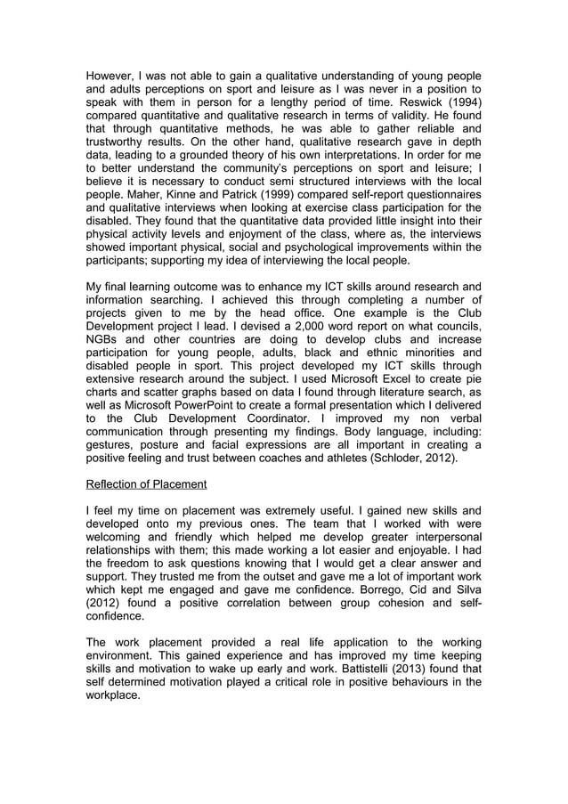 Evidence based reflective report on placement | DOC